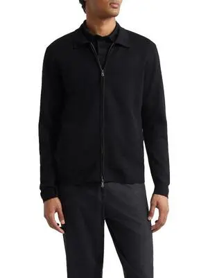 Sunspel Merino Wool Zip Cardigan - Black