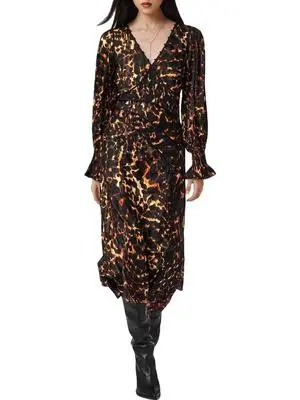 ALLSAINTS Dannie Printed Midi Dress - Pardus Flame Brown