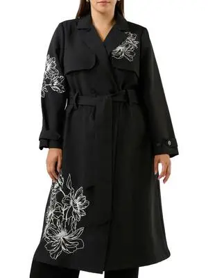 ESTELLE Monet Embroidered Double-breasted Trench Coat - Black/cream