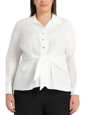 ESTELLE Cotton Button-up Top With Tie Front - Milk