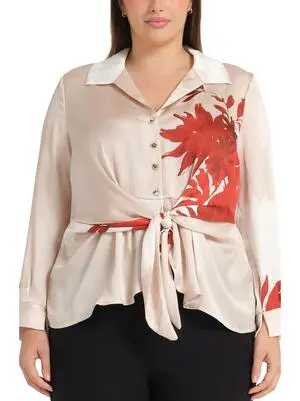 ESTELLE Maisie Floral Tie Front Button-up Shirt - Natural/rosa