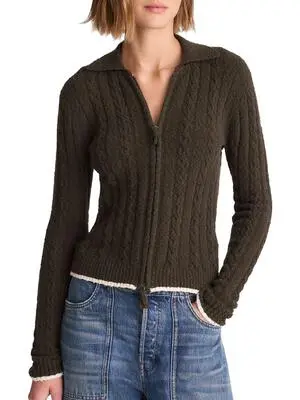 Madewell Cable Knit Zip Cardigan - Midnight Olive Tippi