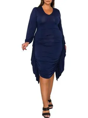 L I V D Nova Ruched Bodycon Dress - Navy