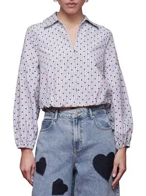 Avec Les Filles Printed Bubble Crop Shirt - Flocked Hearts