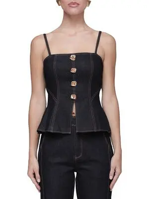 Avec Les Filles Hourglass Peplum Camisole - Dark Rinse Wash