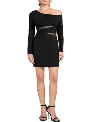 Guess Asymmetric Long Sleeve Mini Dress - Jet Black-black