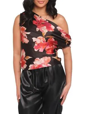 PETAL & PUP Yolanda One-shoulder Satin Top - Midnight Orchid