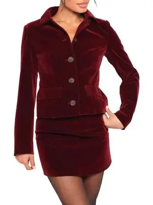 PETAL & PUP Lainey Crop Velvet Jacket - Burgundy