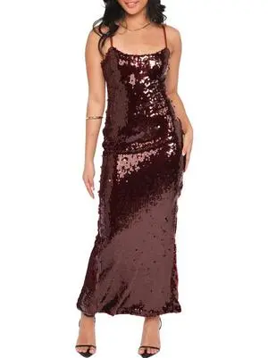 PETAL & PUP Orlena Sequin Maxi Dress - Burgundy