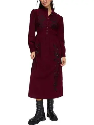 RAFFYA Puglia Corduroy Midi Dress - Burgundy