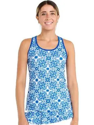 SOFIBELLA Miss Santorini 25-inch Racerback Tennis Tank - Sandra Tiles