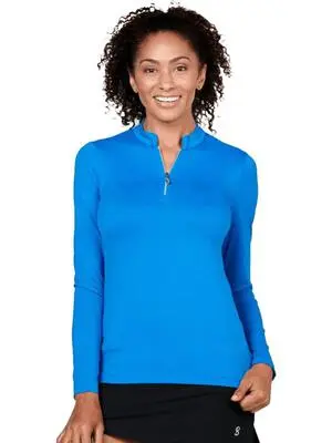 SOFIBELLA Quarter Zip Long Sleeve Golf Shirt Ocean