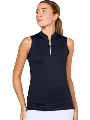 SOFIBELLA Sleeveless Golf Polo Black