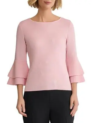KASPER Flare Sleeve Ribbed Sweater - Tutu Pink