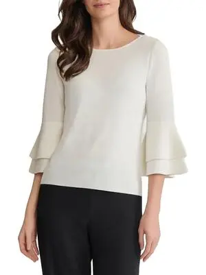 KASPER Flare Sleeve Ribbed Sweater - Vanilla Ice