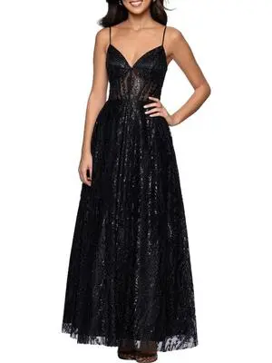 BLONDIE NITES Sequin Corset Bodice Gown - Black