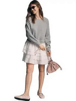 Anthropologie Twofer Tiered Sweatshirt Dress - Heather Grey