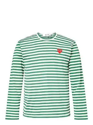 Play Comme Des Garcon Striped Crewneck Cotton-jersey T-shirt - Green