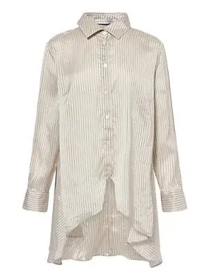 Palmer//harding Rhythm Stripe-print Silk-blend Shirt - Beige