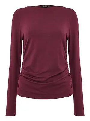 Whistles Long-sleeved Ruched Jersey Top - Plum/claret