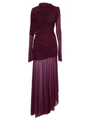 DEME Isla Draped Stretch-mesh Maxi Dress - Aubergine