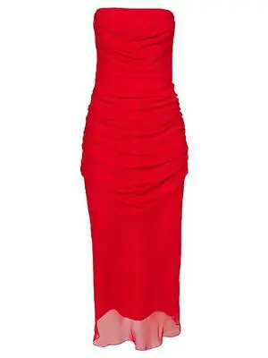 Carolina Herrera Strapless Draped Silk Midi Dress - Herrera Red