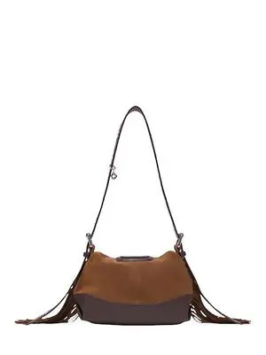 Maje Mini Suede And Leather Shoulder Bag - Camel/brown