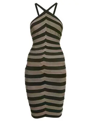 Herve Leger Striped Midi Dress - Black