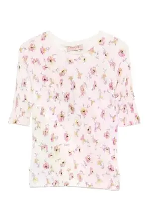 TWINSET Floral Print Ribbed T-shirt - Pink