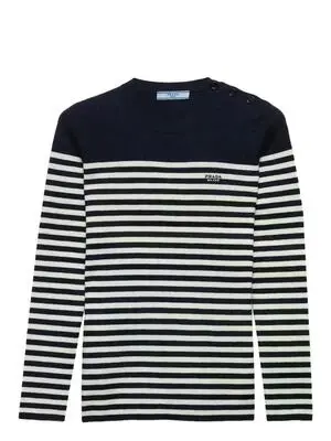 Prada Striped Ribbed Knit Sweater - Blue