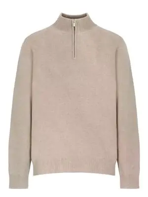 MC2 SAINT BARTH Zip-neck Lambswool Sweater - Neutrals