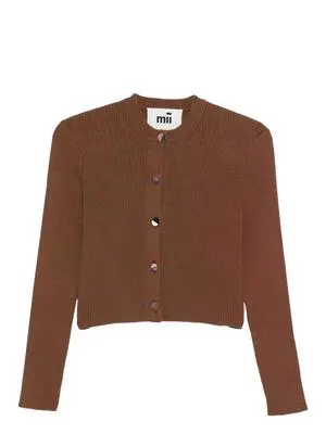 MII Ribbed Knit Buttoned Cardigan - Brown
