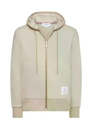 Thom Browne Zip-up Hoodie With 4-bar Signature - Neutrals