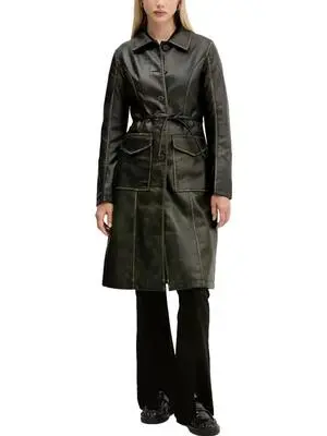 Desigual Belted Button Coat - Black
