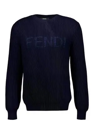 Fendi Embroidered Logo Long-sleeved Sweater - Blue