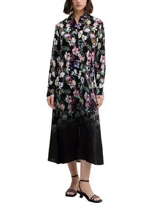 Desigual Floral Belted Midi Dress - Black