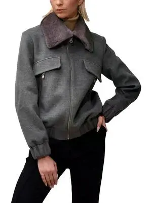 POCHE PARIS Zip-up Jacket With Faux-fur Collar - Grey