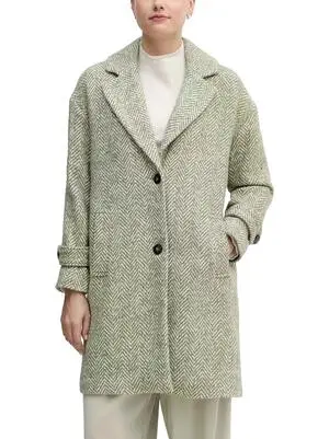 BENETTON Buttoned Herringbone Coat - Green