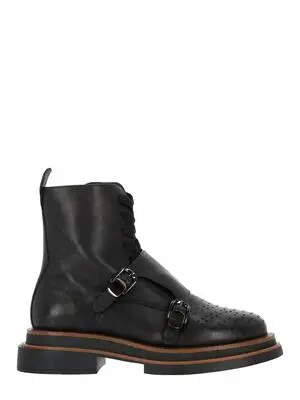 ELVIO ZANON Buckle Perforated Leather Boots - Black