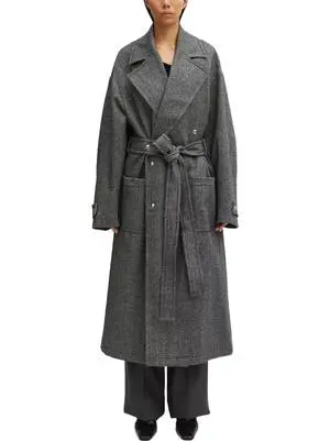 Fiorucci Belted Herringbone Coat - Grey
