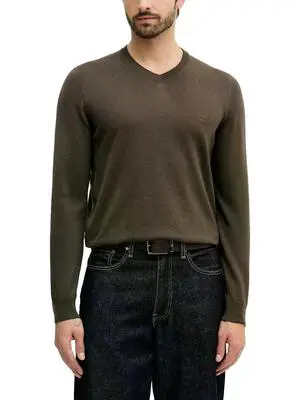 BOSS V-neck Logo-embroidered Sweater - Brown