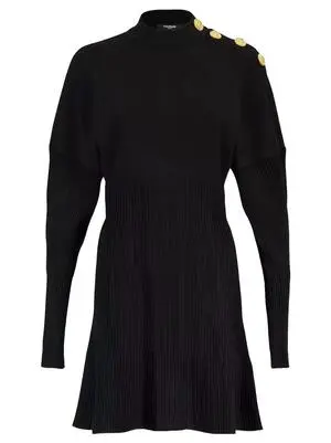 Balmain Flared Knitted Mini Dress - Black