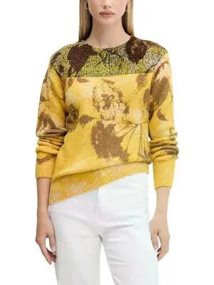 Desigual Floral Color Block Sweater - Yellow