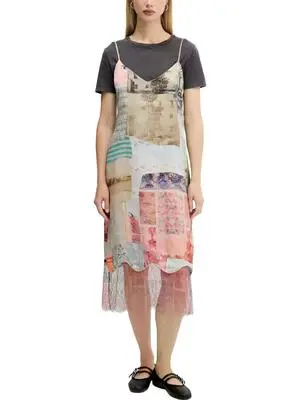 Desigual Patchwork Lace Hem Midi Dress - Neutrals
