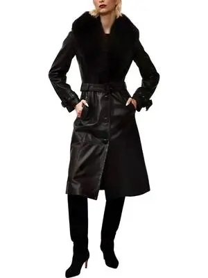 POCHE PARIS Belted Single-breasted Mid-length Coat - Black