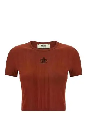 Fendi Logo-embroidered T-shirt - Brown
