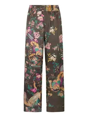 Roberto Cavalli Bird-print Silk Trousers - Brown