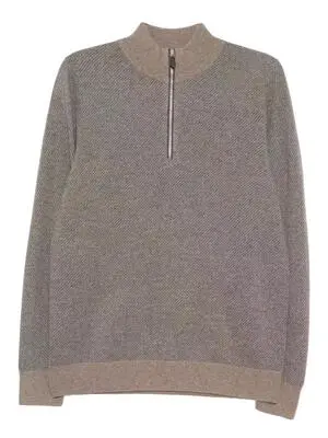 N.peal Jacquard Half-Zip Jumper Brown