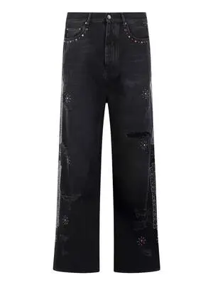 Amiri Studded Ripped Wide-leg Jeans - Black