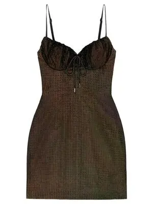 AREA Crystal Hotfix Mini Dress - Brown